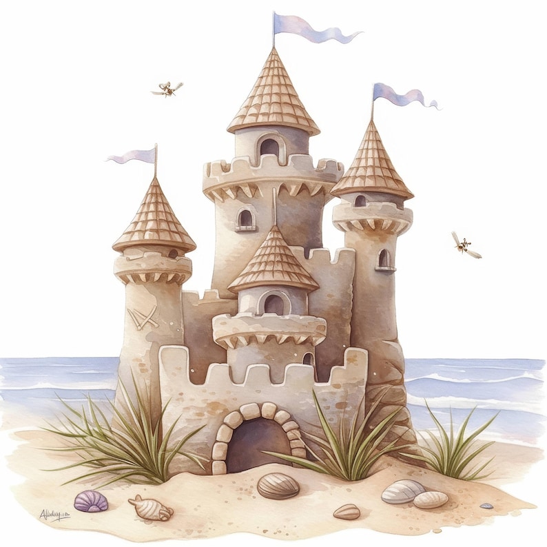 13 Sandcastle Beach Clipart Bundle, Seashell Images Illustrations ...