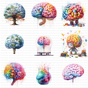 Watercolor Brain Clipart | Colorful Painted Brain Illustrations ...