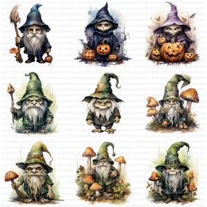 Watercolor Halloween Gnomes Clipart Bundle, Spooky Gnome Illustrations ...