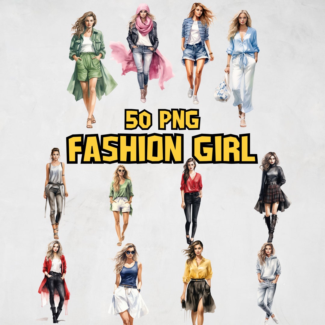 Watercolor Fashion Girls Clipart Bundle, Modern Fashion Clipart Set ...