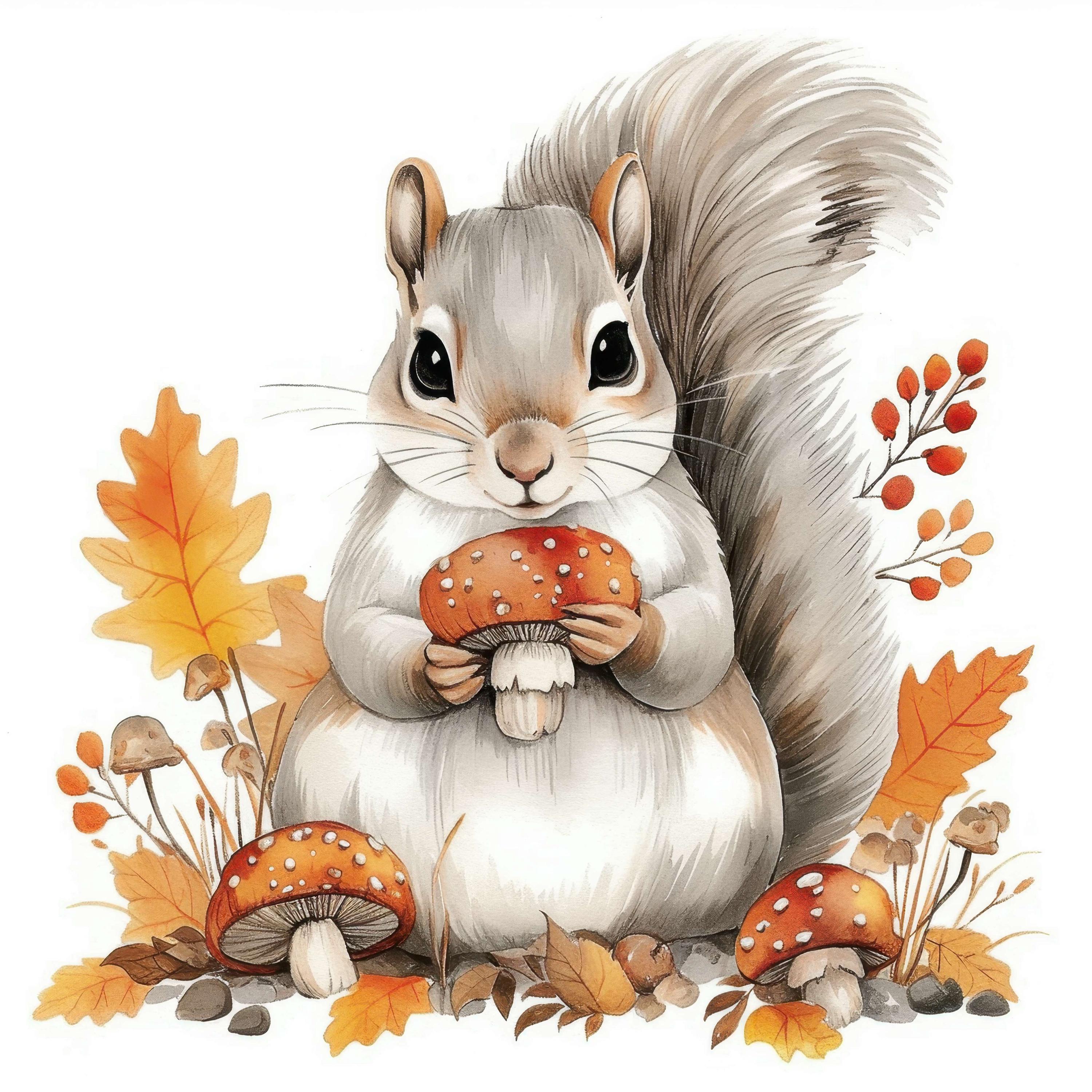 26 Autumn Squirrel Clipart Set, Printable Watercolor Clipart, High ...