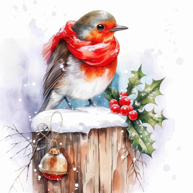 13 Cute Christmas Robins Clipart Bundle, Winter Robin Illustrations ...