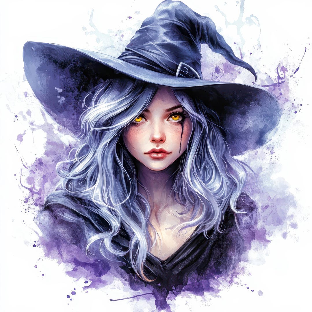 15 Fantasy Witch Portrait Clipart Bundle, Printable Watercolor Clipart ...