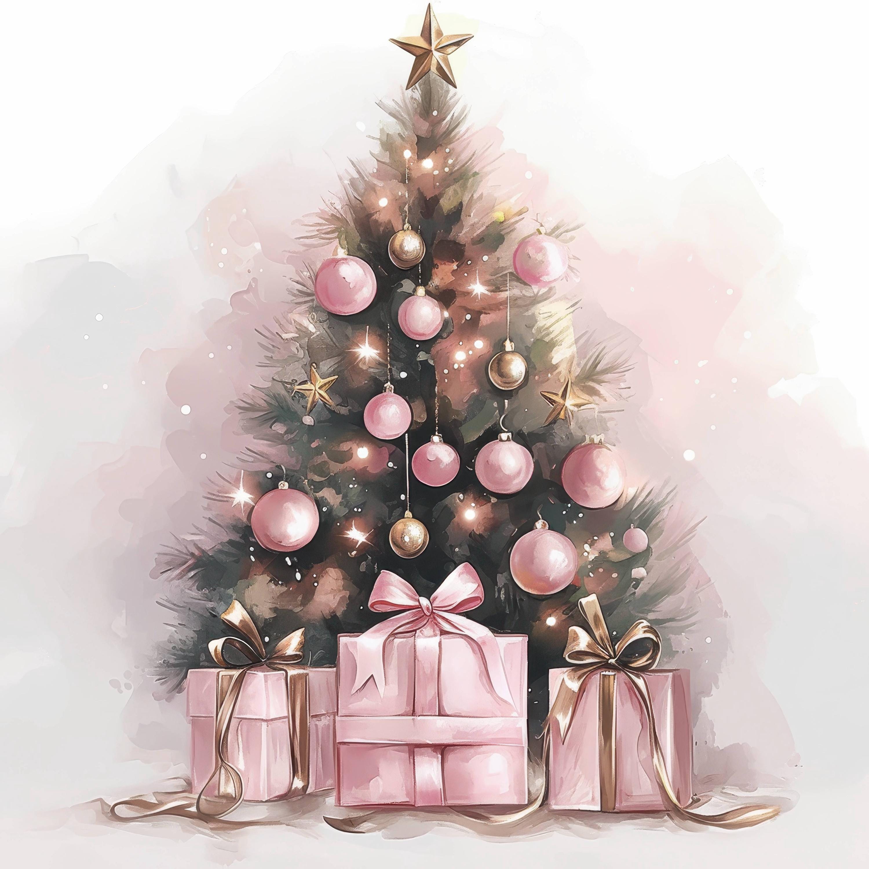 14 Pink Christmas Tree Clipart Bundle, Pine Tree Illustration ...