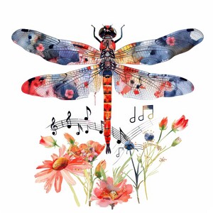 13 Dragonfly Music Notes Clipart Image Bundle, Printable Watercolor ...