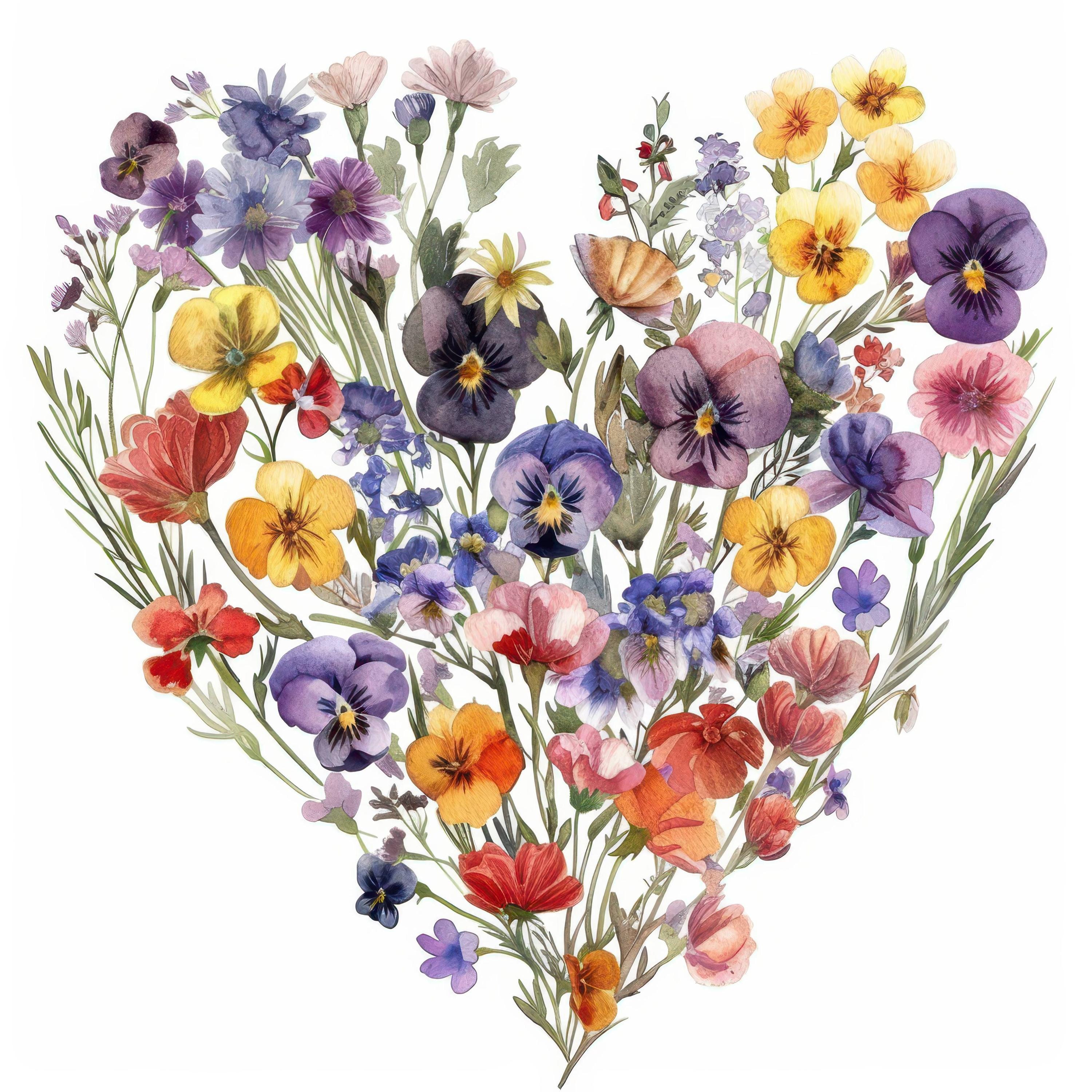 13 Floral Heart Clipart Bundle, Wildflower Heart Illustrations, Digital ...