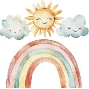 20 Sun and Rainbow Watercolor Clipart, Nursery Rainbow Image ...
