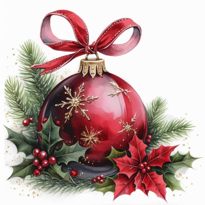 18 Christmas Bauble Clipart Bundle, Red Bauble Print Illustration ...