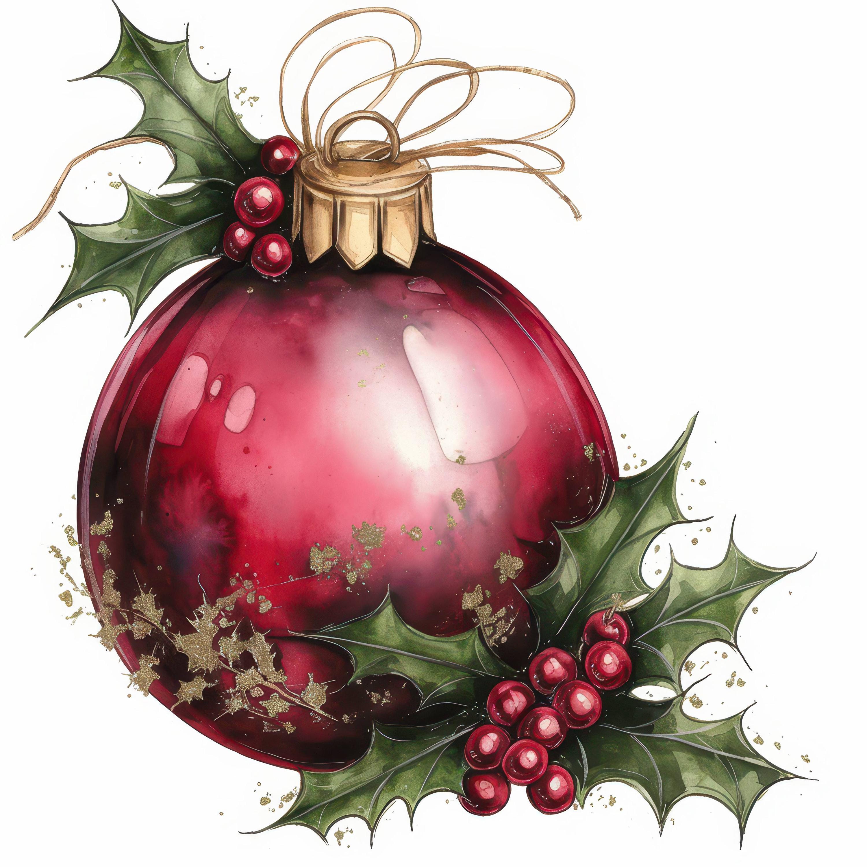 18 Christmas Bauble Clipart Bundle, Red Bauble Print Illustration ...