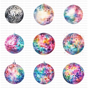 Watercolor Disco Balls Clipart | Retro, Red, Blue, Gold, Silver Disco ...