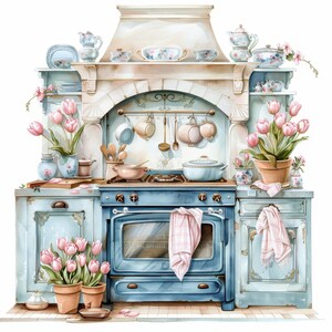 13 Vintage Floral Kitchen Clipart Bundle Set 2, Shabby Chic,watercolor ...