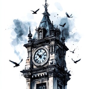 22 Gothic Clock Tower Clipart Bundle, Dark Tower Clipart, Card Making ...