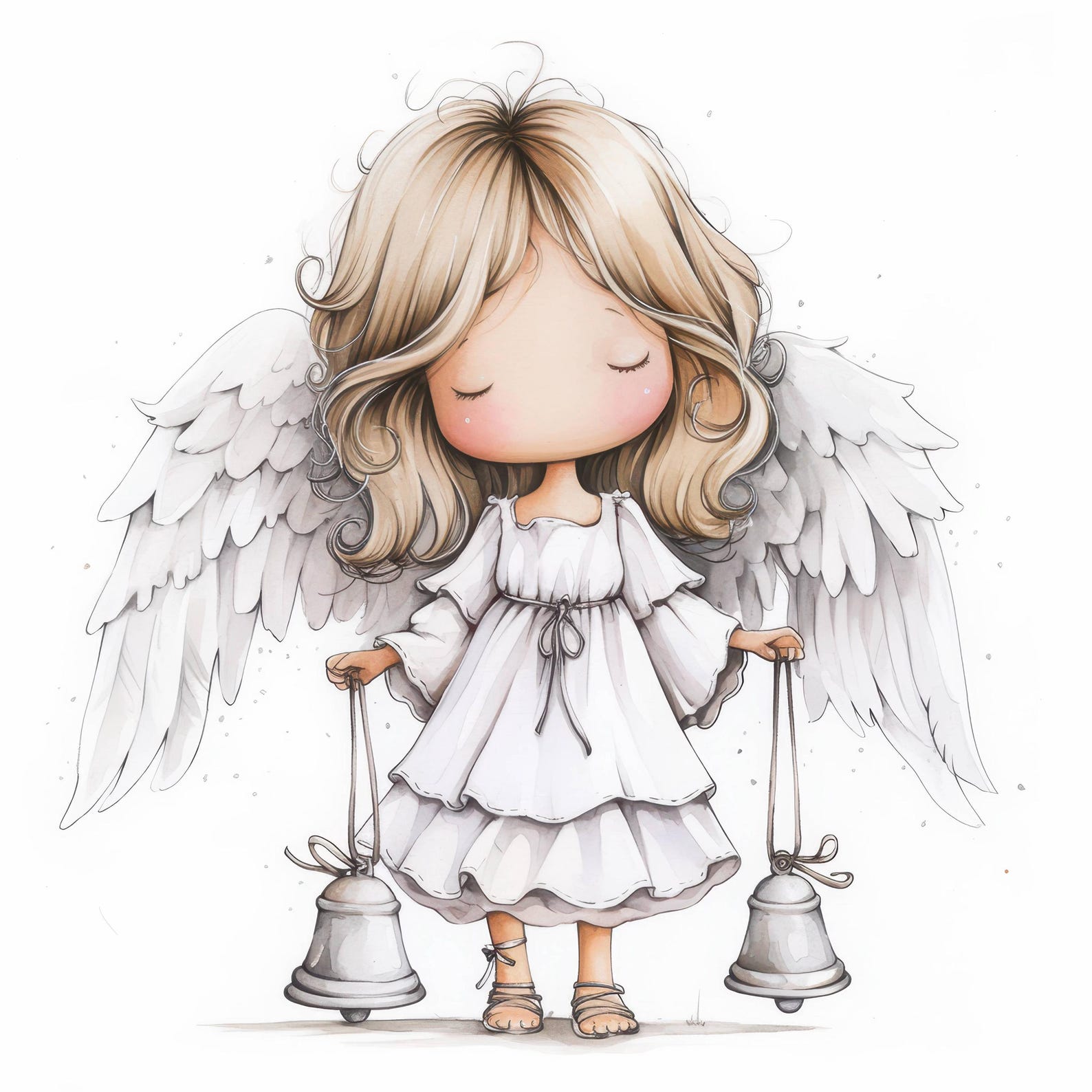 14 Playful Festive Angels Clipart Bundle, Printable Watercolor Angel ...
