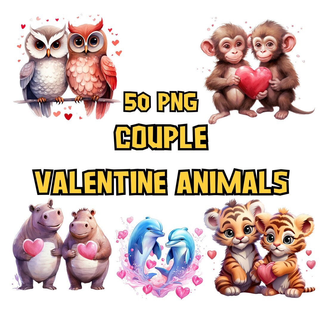 50 Valentine's Day Animal Couple Clipart | Tigers, Kangaroo, Whales ...