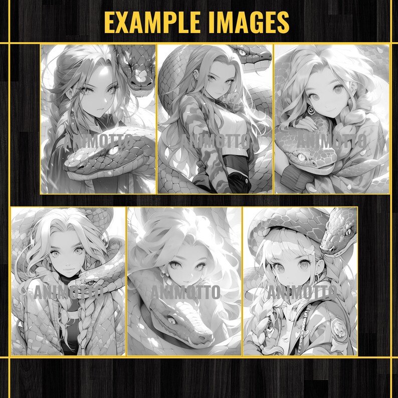 Anime Snake Girls Adult Coloring Book 75 Snake Coloring Pages,grayscale ...