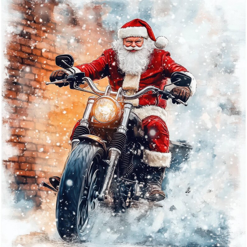14 Motorcycle Santa Clipart Bundle, Christmas Santa Illustrations ...
