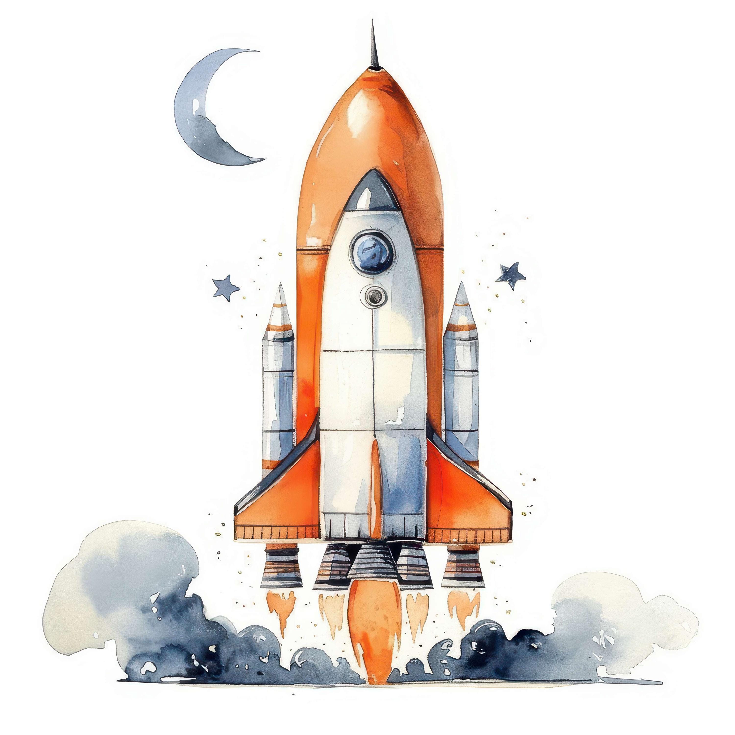 25 Nursery Rocket Clipart Set, Printable Watercolor Space Rocket ...