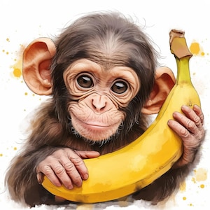 11 Monkey With Banana Clipart Set, Cute Monkey Graphics, Printable ...