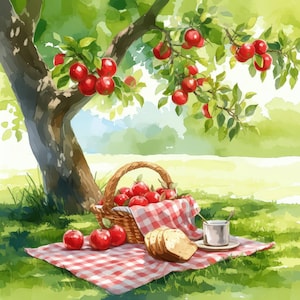 14 Summer Picnic Table Clipart Bundle, Printable Watercolor Picnic ...
