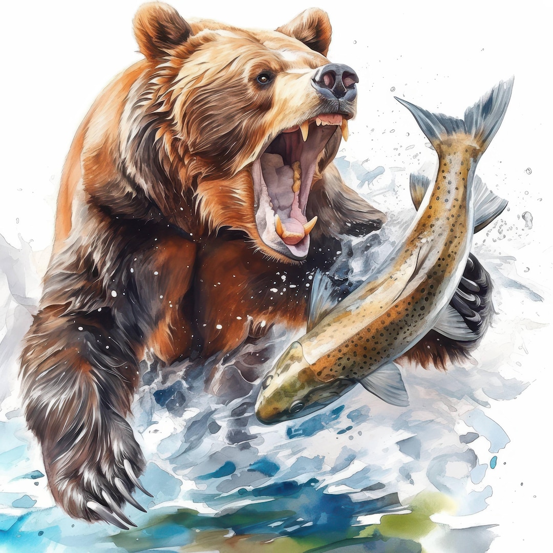 11 Bear Fishing Clipart Bundle, Wildlife Animal Illustrations ...