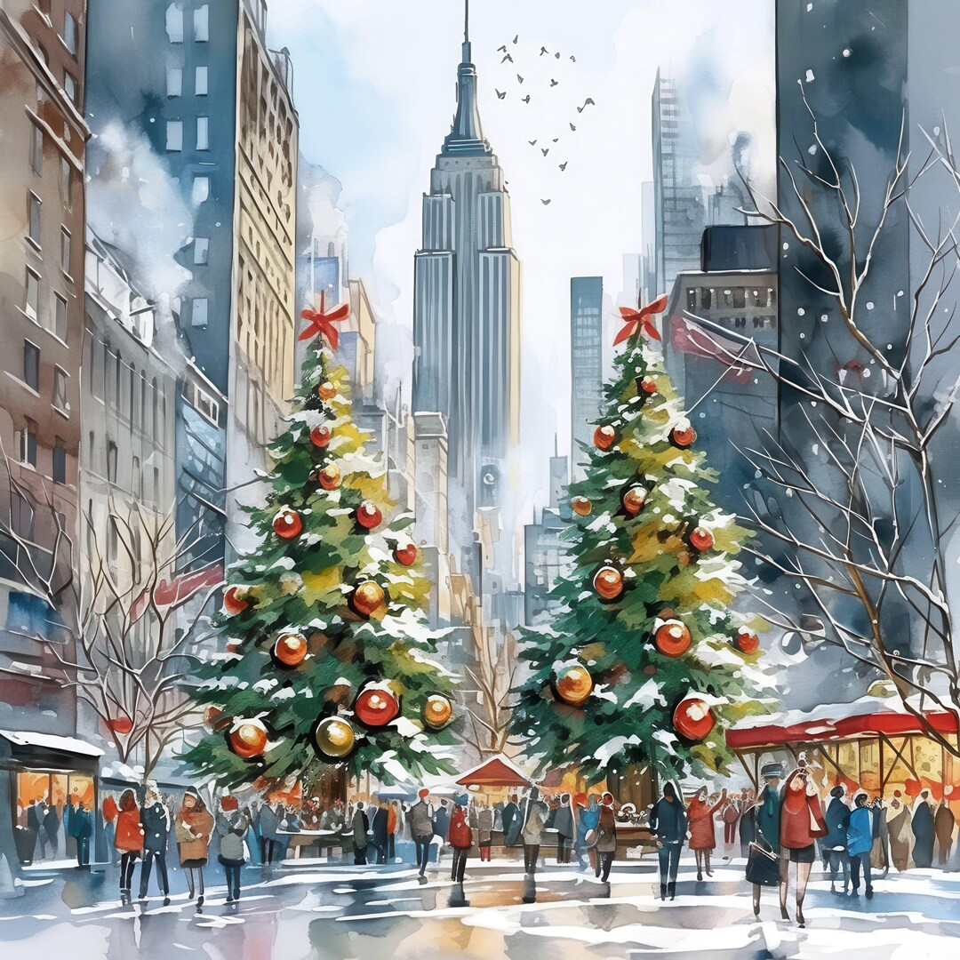 12 Christmas City Square Clipart Bundle, Winter City Illustrations ...