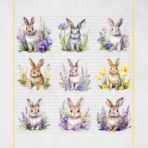 Watercolor Floral Bunnies Clipart Bundle, Spring Rabbit Images, Cute ...