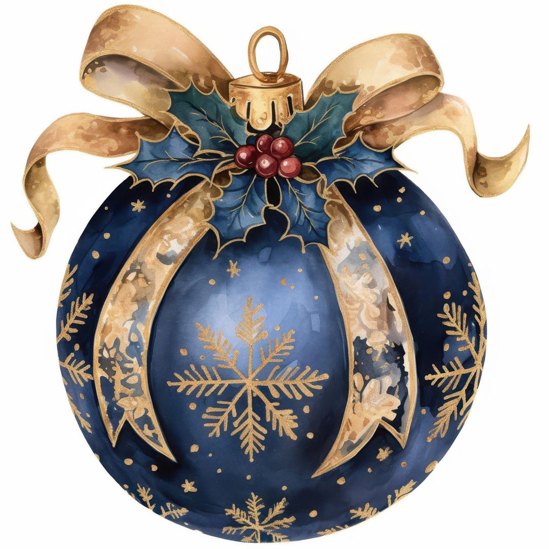 12 Vintage Blue Gold Ornaments Clipart Bundle, Printable Watercolor ...