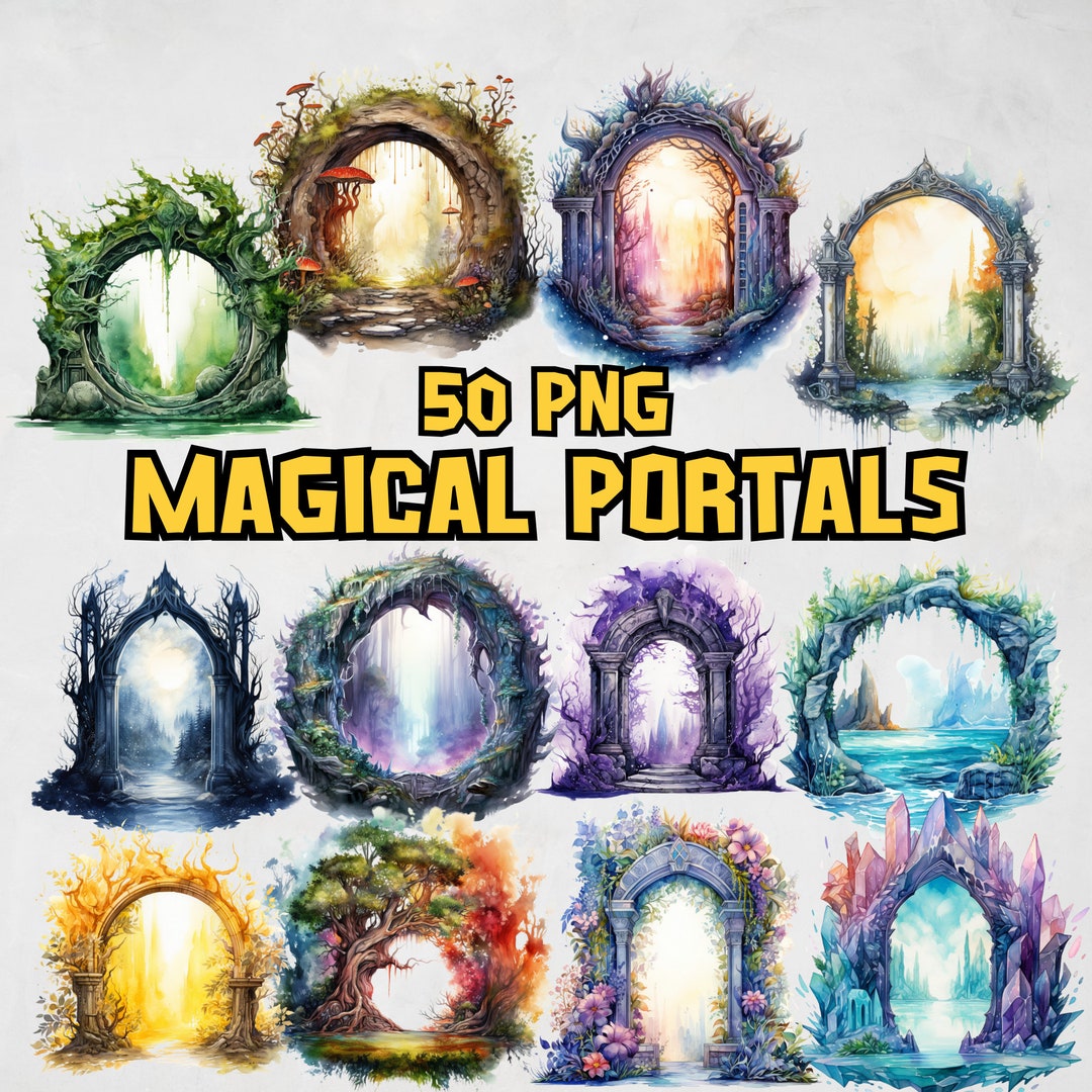 Watercolor Magical Portals Clipart Bundle, Forest Portal Images, Space ...