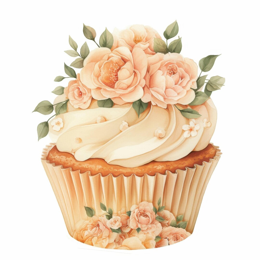 13 Spring Cupcakes Clipart Bundle, Printable Watercolor Floral Cake ...
