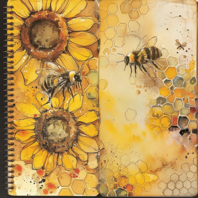 11 Vintage Bees Honey Background Papers Set, Printable Watercolor ...