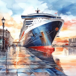 13 Passenger Ship Clipart Bundle, Printable Watercolor Cruise Ship ...