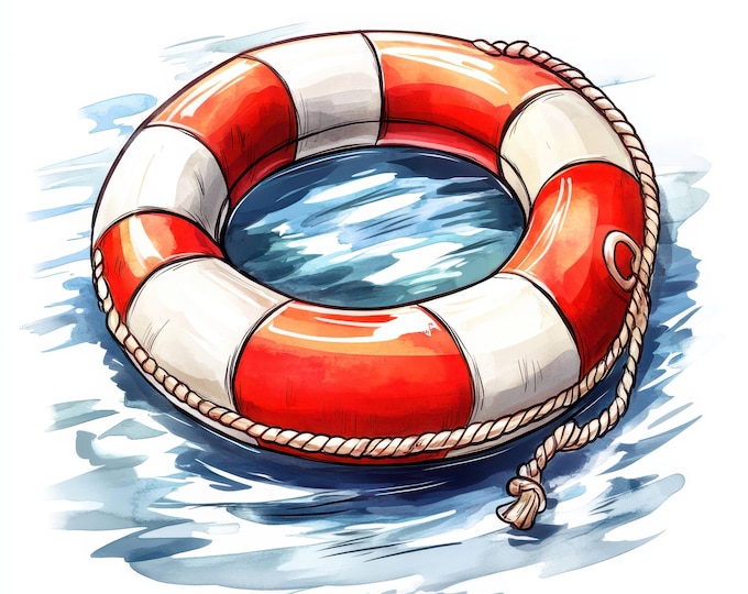 Life Buoy Clipart 10 High Res Watercolor Jpgs, Junk Journaling, Card ...