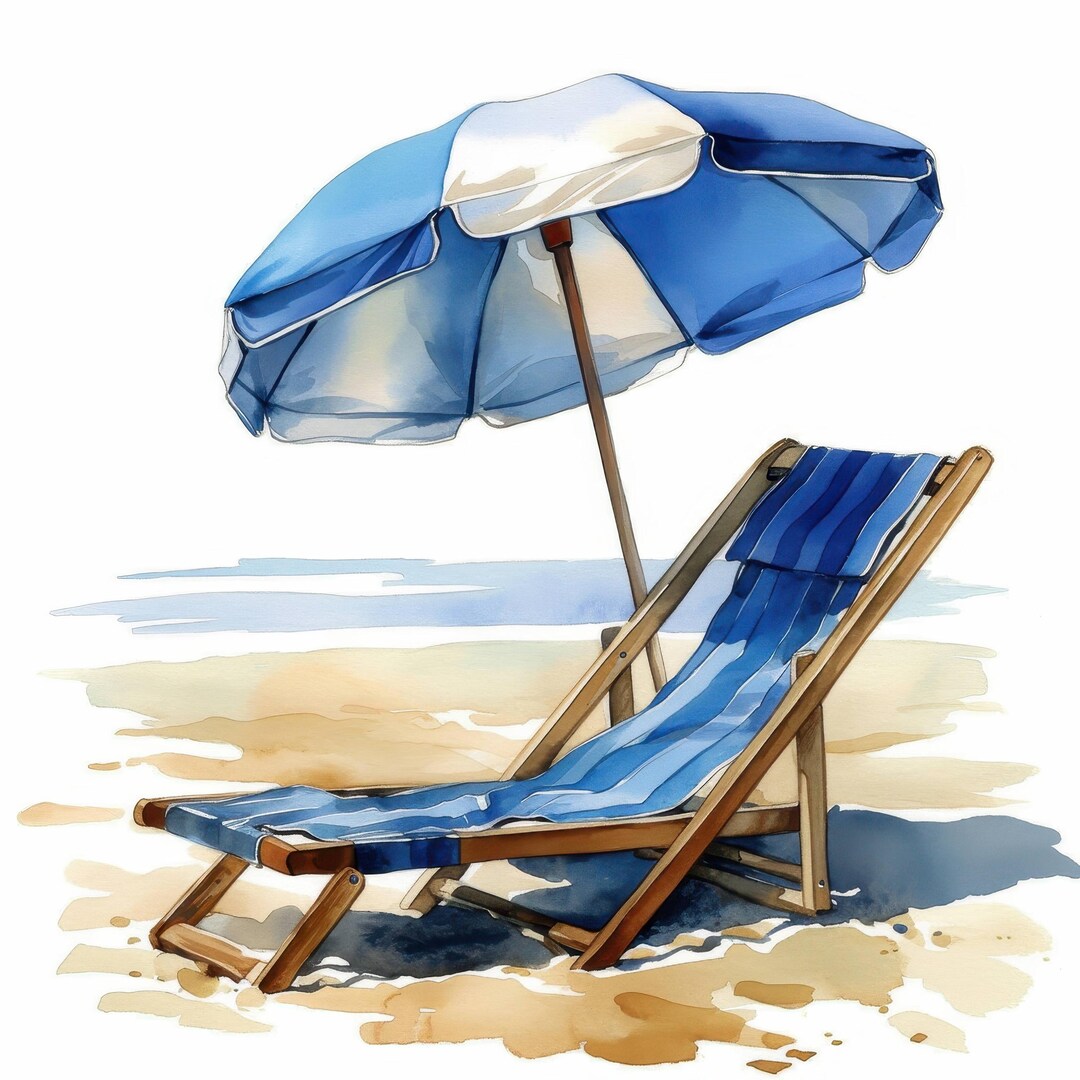 10 Beach Sunbed Clipart Bundle, Printable Watercolor Summer Scenery ...