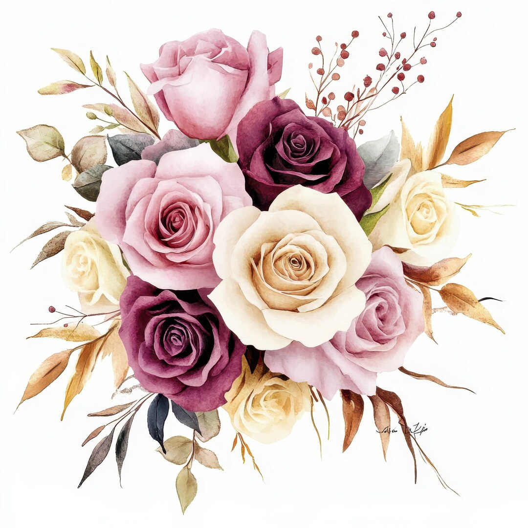 20 Pastel Roses Clipart Bundle, Printable Watercolor Flower ...