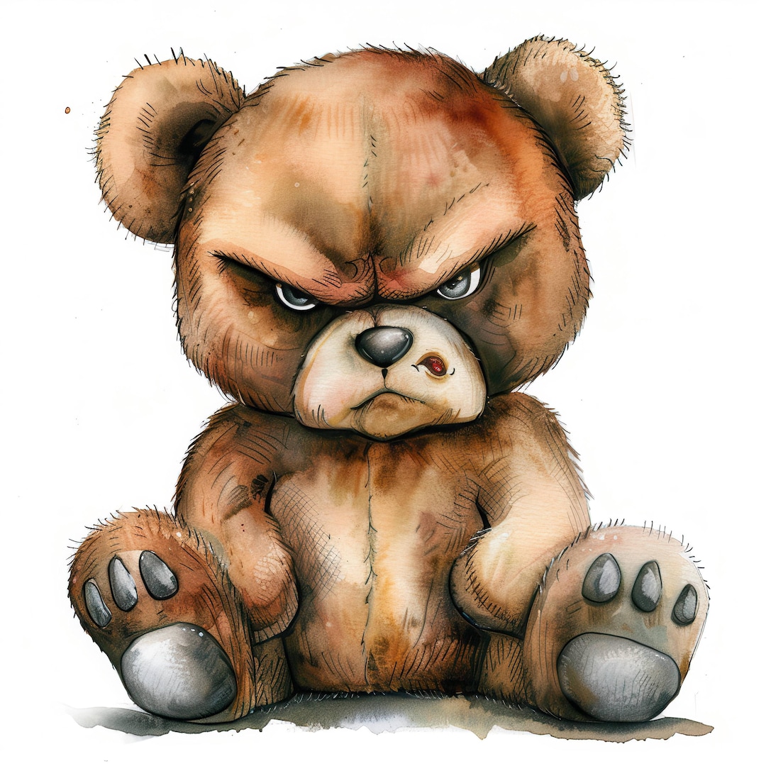 11 Angry Teddy Bear Clipart Set Bundle, Printable Watercolor Clipart ...