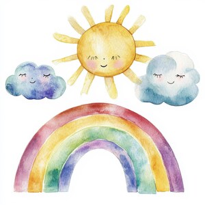 20 Sun and Rainbow Watercolor Clipart, Nursery Rainbow Image ...