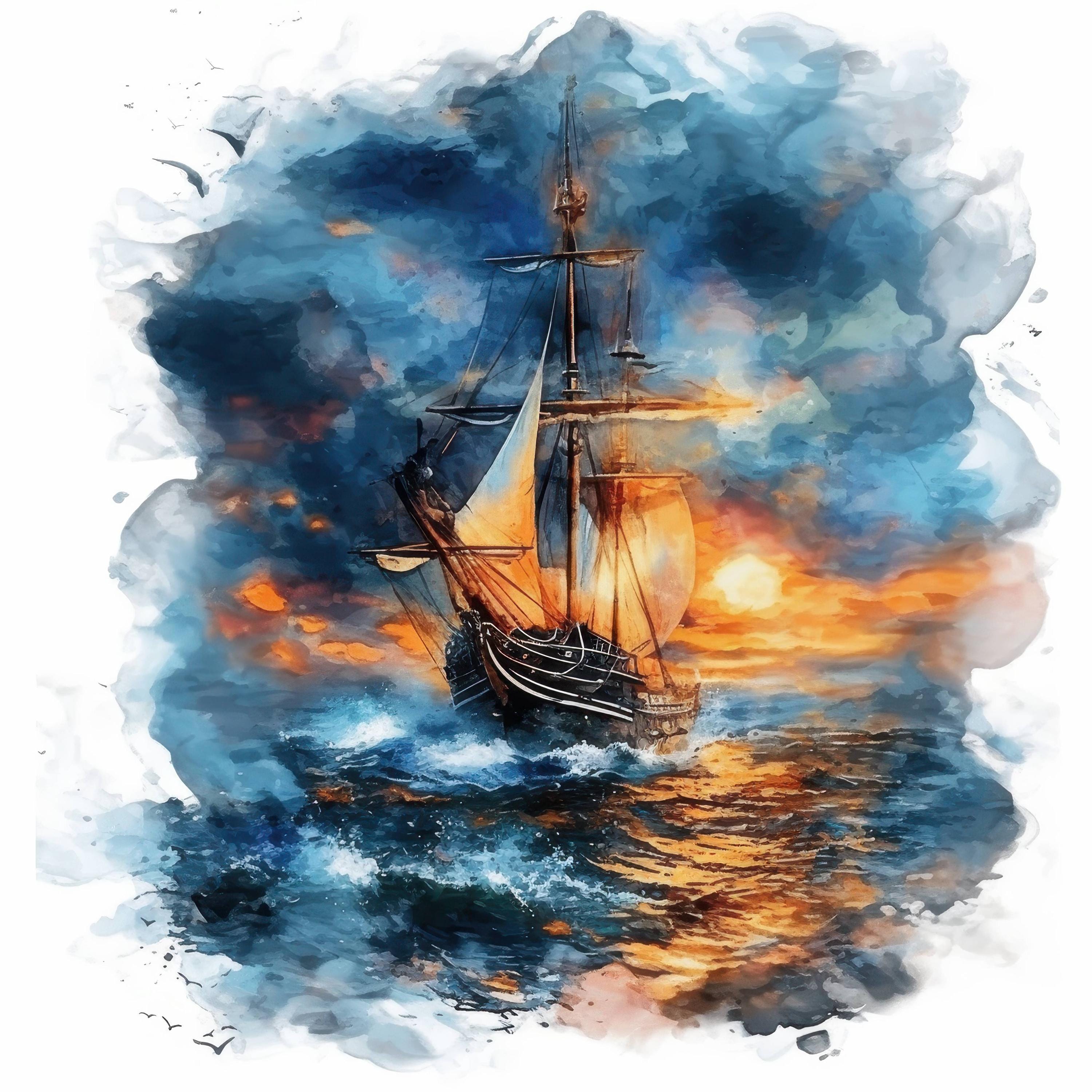 16 Ship in Storm Clipart Bundle, Stormy Ocean Images Illustration ...