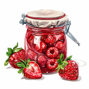 15 Strawberry Jam Jar Clipart Illustration Bundle, Printable Watercolor ...