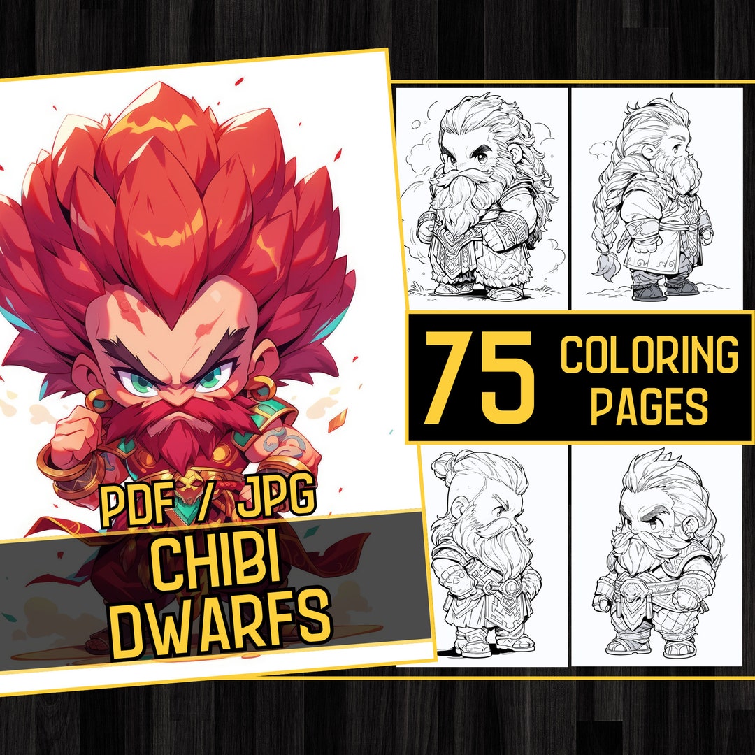 Chibi Anime Dwarfs Adult Coloring Book 75 Kawaii Coloring Pages ...