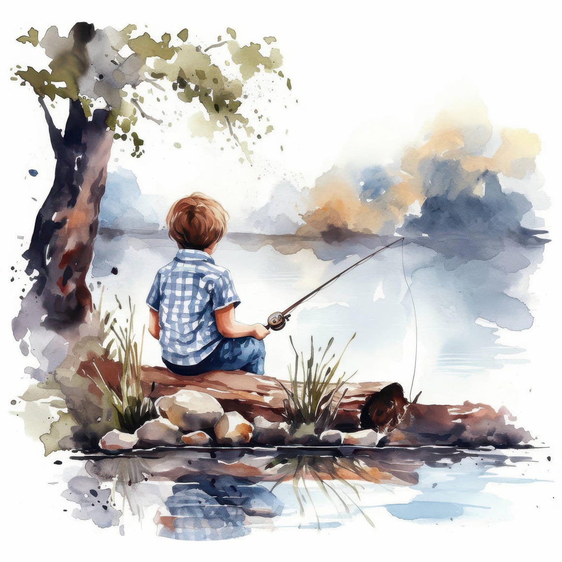 21 Kid Fishing Clipart Bundle, Boat Fishing Landscape, Printable ...