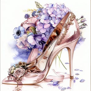 16 Floral Prom Shoes Watercolor Clipart Bundle, High Heels Clipart ...