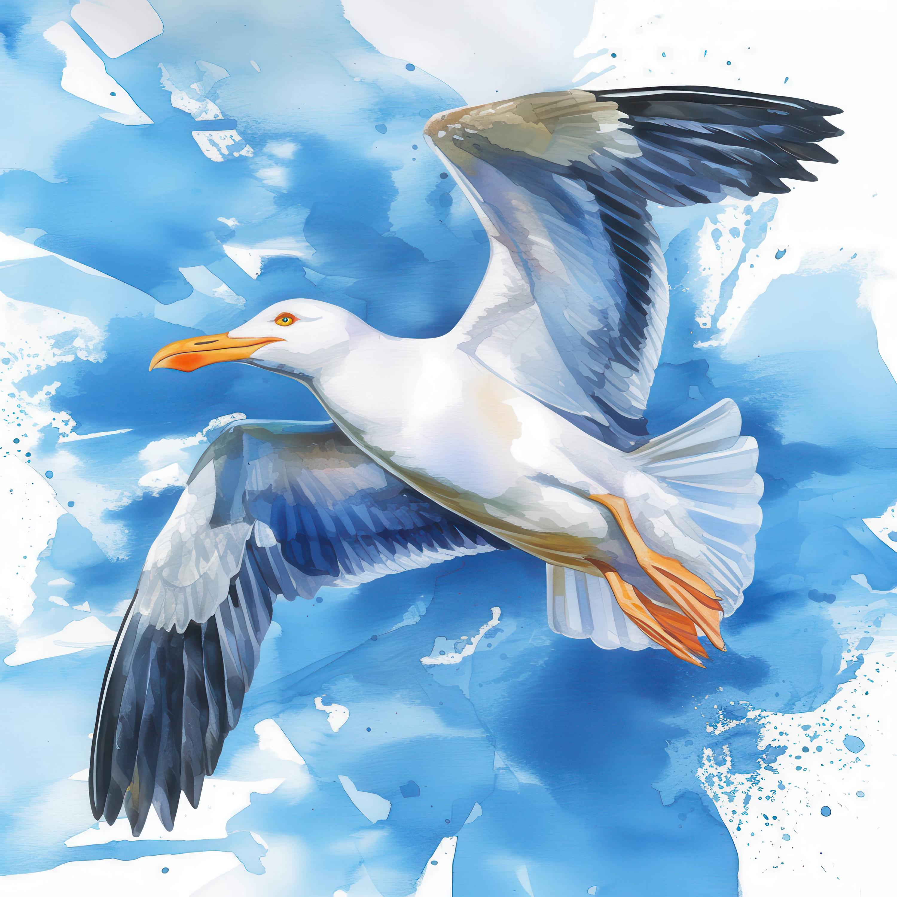 12 Soaring Seagull Clipart Bundle, Printable Watercolor Marine Gull ...