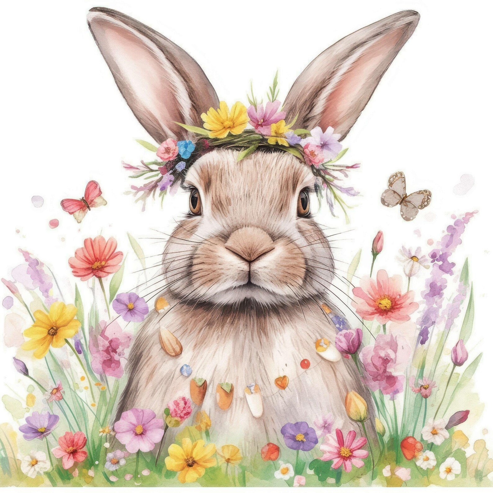 18 Floral Bunny Clipart Bundle, Easter Bunny Illustrations, Printable ...