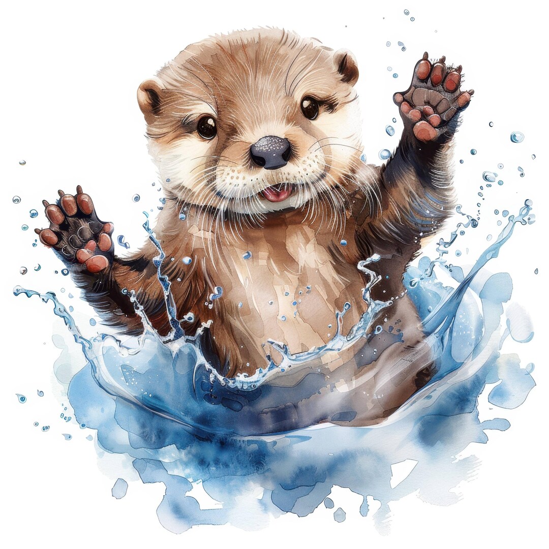 16 Otter Swimming Clipart Bundle, Printable Watercolor Clipart, High ...