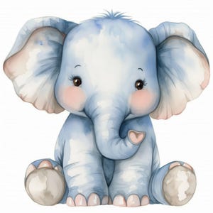 12 Blue Elephants Clipart Bundle, Printable Watercolor Nursery Elephant ...