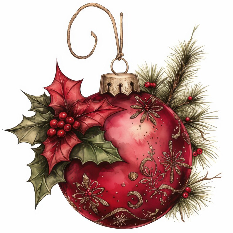 18 Christmas Bauble Clipart Bundle, Red Bauble Print Illustration ...