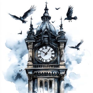 22 Gothic Clock Tower Clipart Bundle, Dark Tower Clipart, Card Making ...