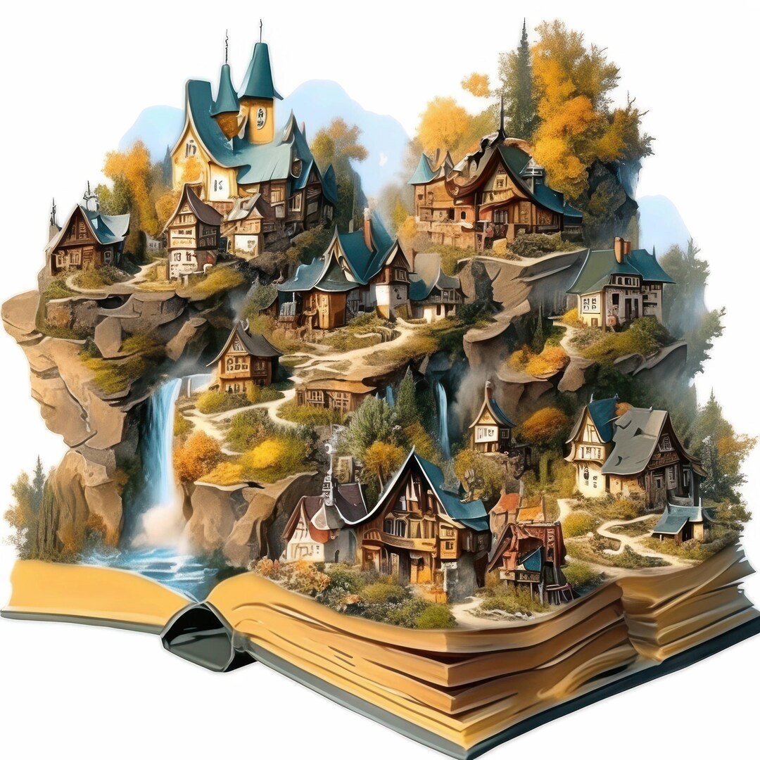 11 Fantasy Country Scenes Clipart Bundle, Open Book Illustration ...