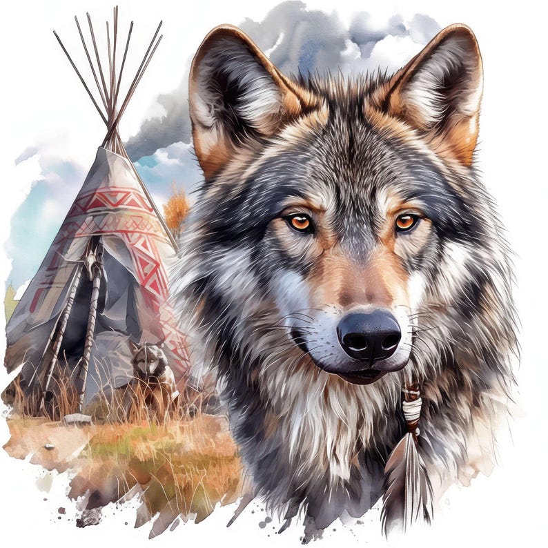 19 Tribal Wolf Clipart Set, Native Indian Illustrations, Printable ...