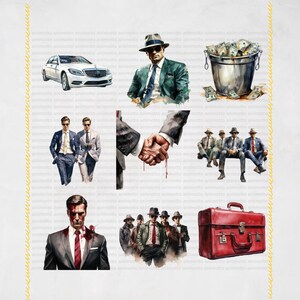 Watercolor Gangster Clipart Bundle, Mafia PNG Graphics, Gang ...